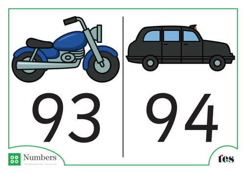 Number Cards - Transport Theme 91-100 | Teaching Resources