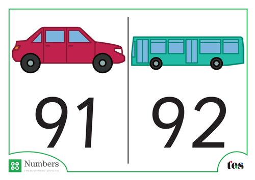 Number Cards - Transport Theme 91-100 | Teaching Resources