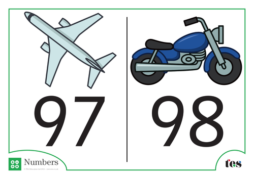 Number Cards - Transport Theme 91-100 | Teaching Resources