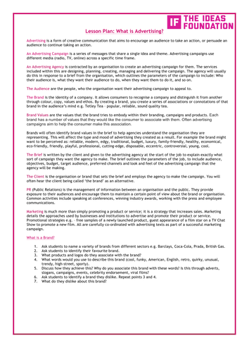 What is Advertising? A Student's Guide and L.Plan | Teaching Resources