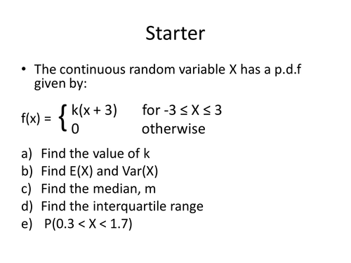 Continuous Random Variables | Teaching Resources