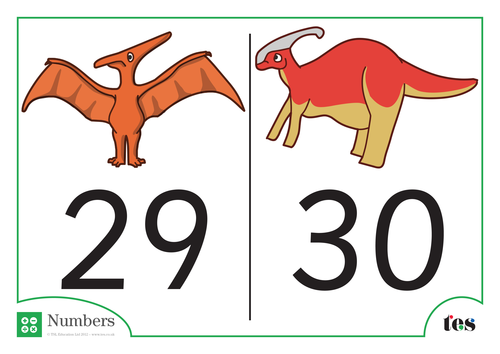 Number Cards - Dinosaur Theme 21-30 | Teaching Resources