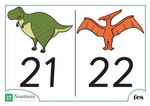 Number Cards - Dinosaur Theme 21-30 | Teaching Resources