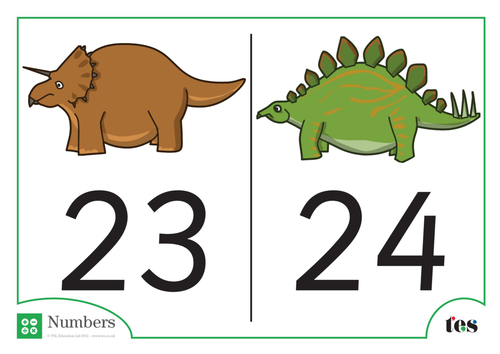 Number Cards - Dinosaur Theme 21-30 | Teaching Resources