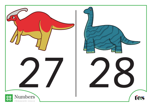 Number Cards - Dinosaur Theme 21-30 | Teaching Resources