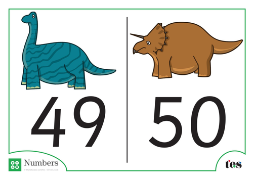Number Cards - Dinosaur Theme 41-50 | Teaching Resources