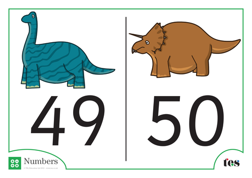 Number Cards - Dinosaur Theme 41-50 | Teaching Resources