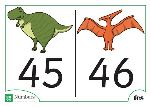 Number Cards - Dinosaur Theme 41-50 | Teaching Resources