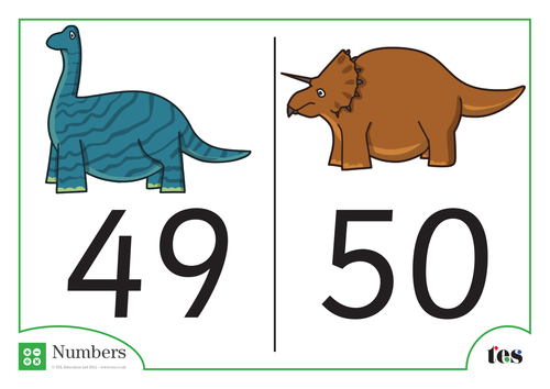Number Cards - Dinosaur Theme 41-50 | Teaching Resources