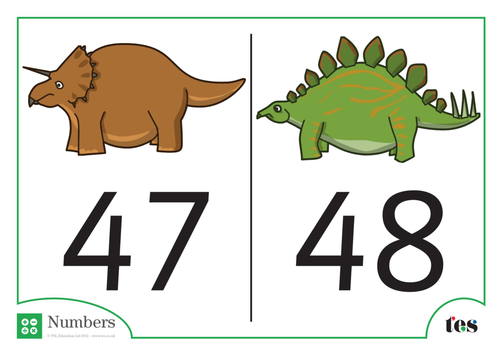 Number Cards - Dinosaur Theme 41-50 | Teaching Resources