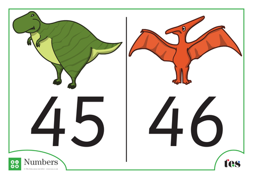 Number Cards - Dinosaur Theme 41-50 | Teaching Resources