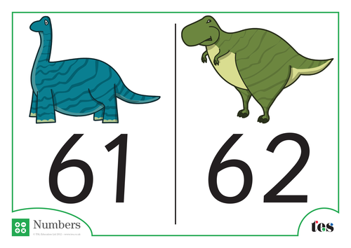 Number Cards - Dinosaur Theme 61-70 | Teaching Resources