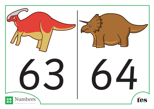 Number Cards - Dinosaur Theme 61-70 | Teaching Resources
