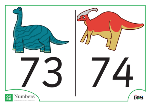 Number Cards - Dinosaur Theme 71-80 | Teaching Resources