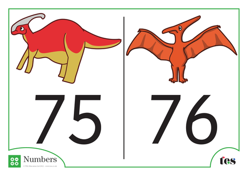 Number Cards - Dinosaur Theme 71-80 | Teaching Resources