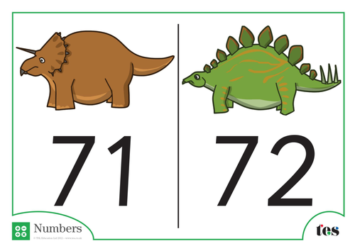 Number Cards - Dinosaur Theme 71-80 | Teaching Resources