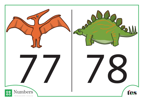 Number Cards - Dinosaur Theme 71-80 | Teaching Resources