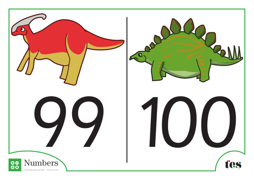 Number Cards - Dinosaur Theme 91-100 | Teaching Resources
