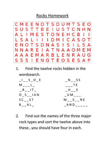 Rocks wordsearch | Teaching Resources