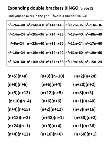 BINGO Practice Expansion Double Brkts | Teaching Resources