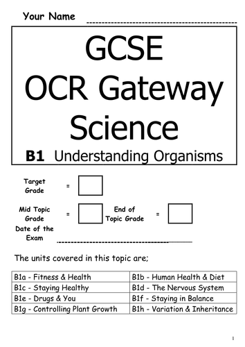 OCR Gateway SCience B New 2011 spec - B1 Workbook | Teaching Resources