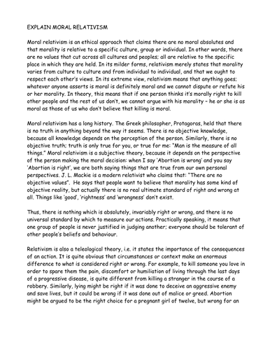 Absolute And Relative Morality Teaching Resources