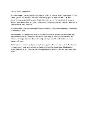 Absolute And Relative Morality Teaching Resources