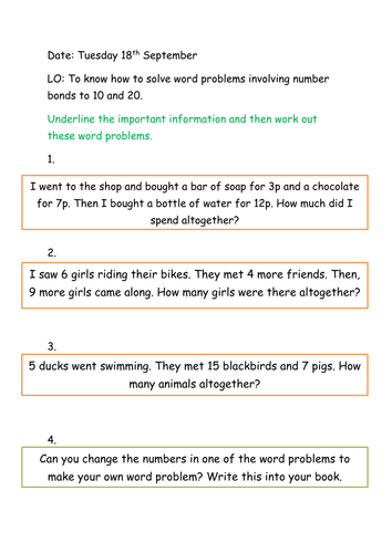 Simple word problems. | Teaching Resources