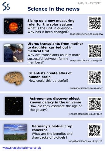 Science in the News-letter: 23rd September 2012 | Teaching Resources