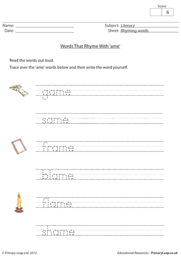 Words that rhyme with 'ame' | Teaching Resources