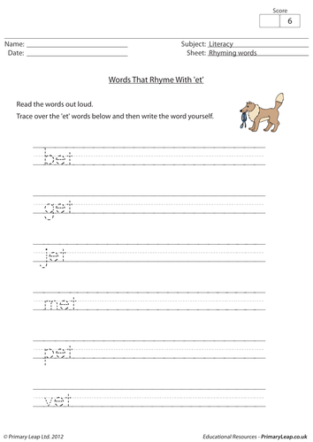 Words that rhyme with 'et' | Teaching Resources