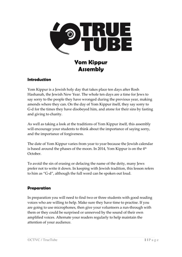 Yom Kippur Assembly | Teaching Resources