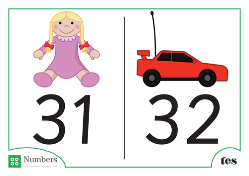 Number Cards - Toys Theme 31-40 | Teaching Resources