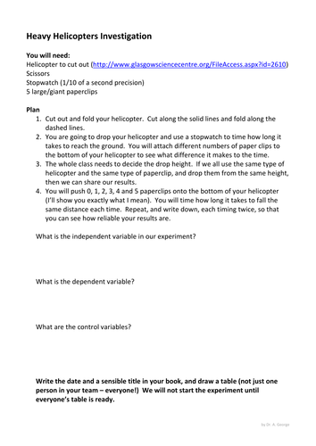 Falling Helicopters - Forces investigation | Teaching Resources