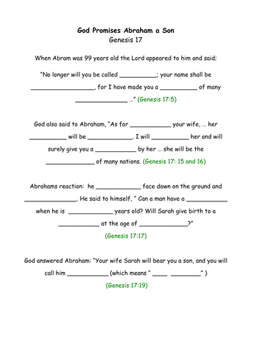 God promises Abraham a son- HA-YEAR 4 | Teaching Resources