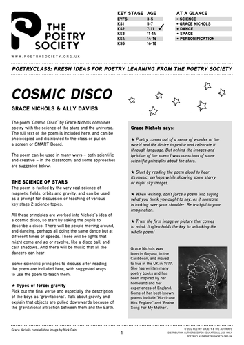 Grace Nichols' 'Cosmic Disco' (Poetry Society) | Teaching Resources