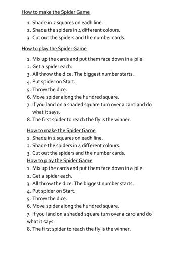 Spider Game +/- 1/10 differentiated | Teaching Resources