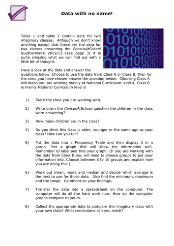 Data With No Name | Teaching Resources
