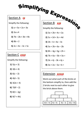Simplifying Expressions Differentiated Worksheet | Teaching Resources Simplifying Expressions Differentiated Worksheet | Teaching Resources