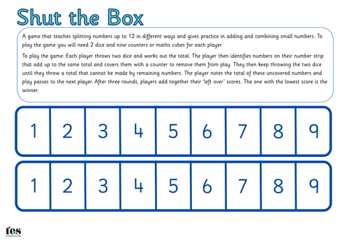 Shut the Box Maths Game | Teaching Resources
