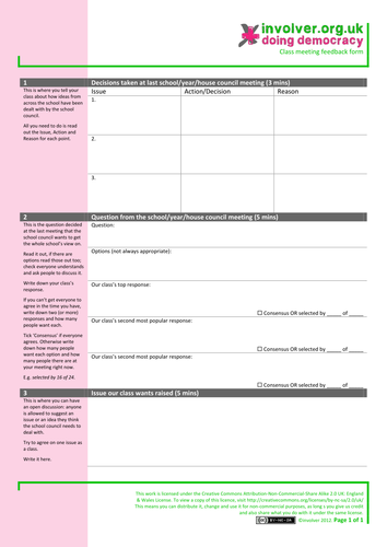 Class feedback template | Teaching Resources