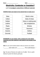 Conductor or insulator HSW investigation | Teaching Resources