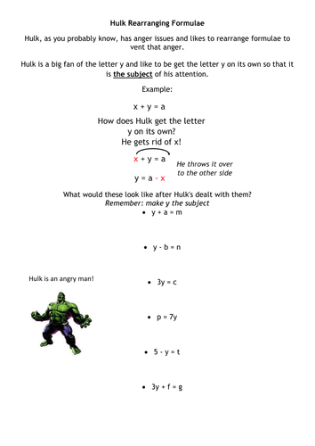 Hulk Rearranging Formulae | Teaching Resources