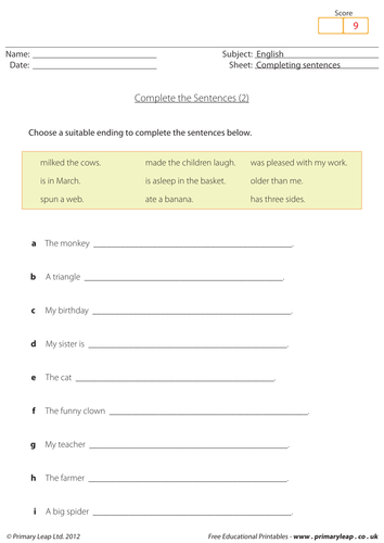 Complete the sentences (2) | Teaching Resources