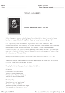 Comprehension - William Shakespeare by Primary Leap - UK Teaching ...