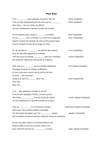 Plus Rien (IB Interactive Oral Prep & Grammar) | Teaching Resources