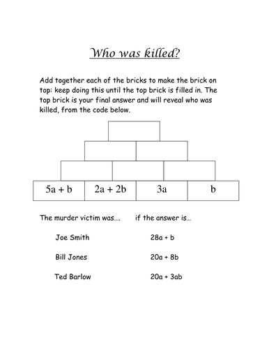 Algebra Halloween Murder Mystery (L3/4) | Teaching Resources