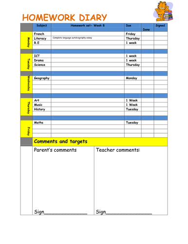 Homework Timetable by funfaith - Teaching Resources - TES