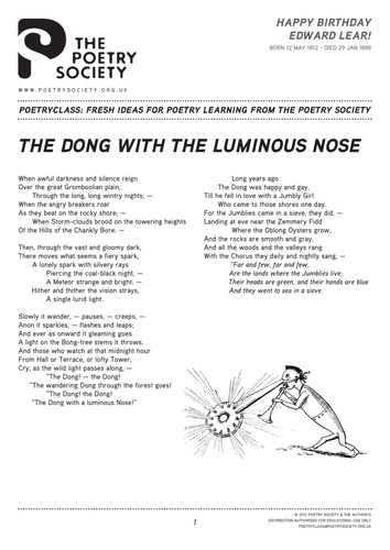 Illustrated Edward Lear poem (Poetry Society) | Teaching Resources