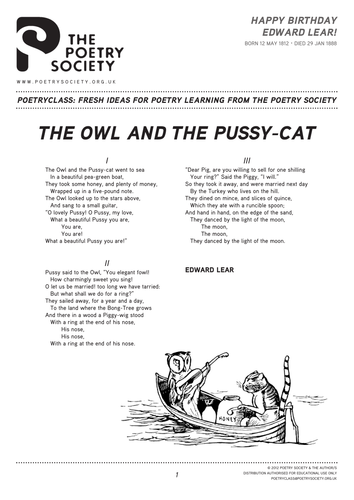 Illustrated Edward Lear poem (Poetry Society) | Teaching Resources